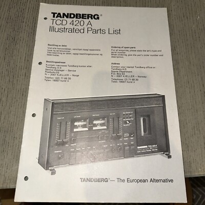 Tandberg TCD-420 A Cassette illustrated parts list *Original* | eBay