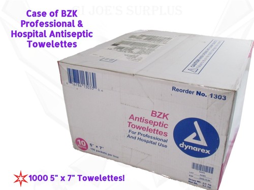 Case 1000 Dynarex BZK Antiseptic Towelettes Professional Hospital 5x7 ...