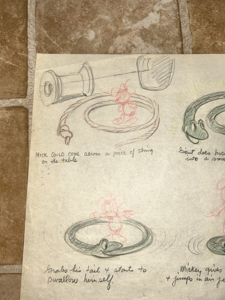 Walt Disney Studio Gag Storyboard Drawing Mickey And The Beanstalk 1947 ...