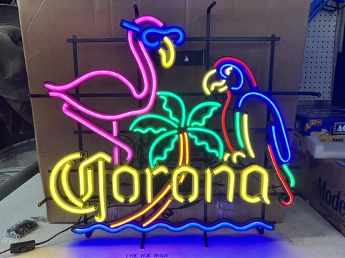 New Corona Cerveza Beer Flamingo Parrot Palm LED Bar Sign Light 29X26 ...
