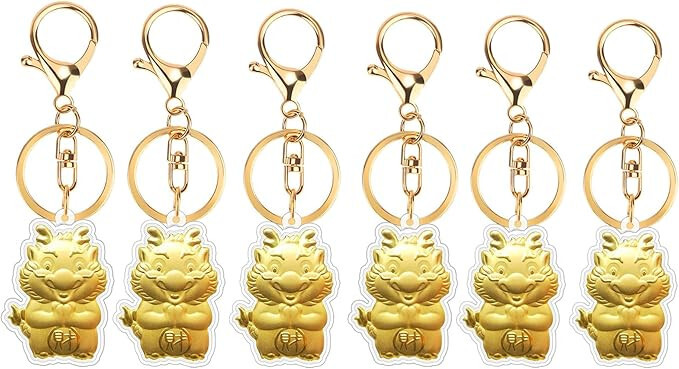 6Pcs Dragon Keychains Chinese Dragon New Year Gold Pendants for Keys ...