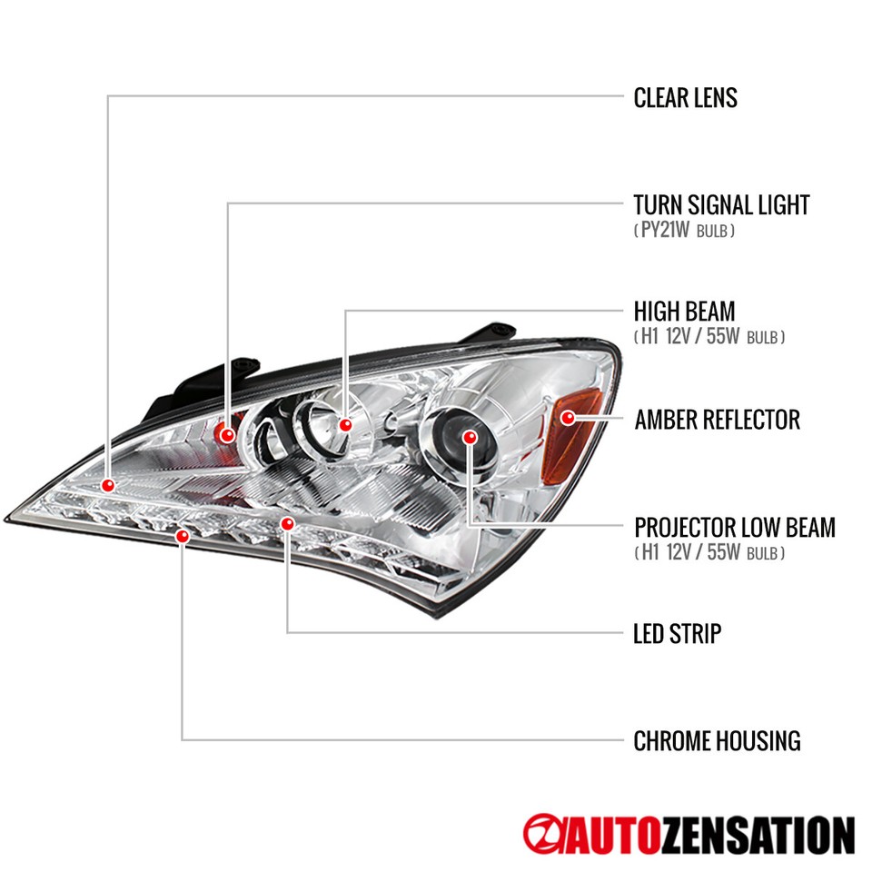 Fit 2010 2011 2012 Hyundai Genesis Coupe LED Strip Projector Headlights ...