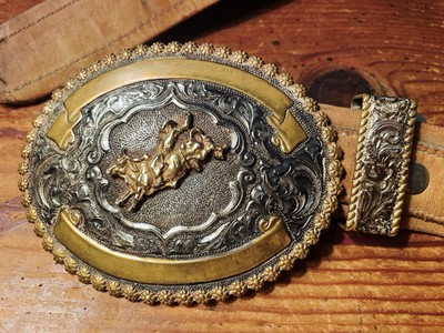 Crumrine Heavy Silver Bull Rider Belt Buckle And Belt 40. Made In Reno ...