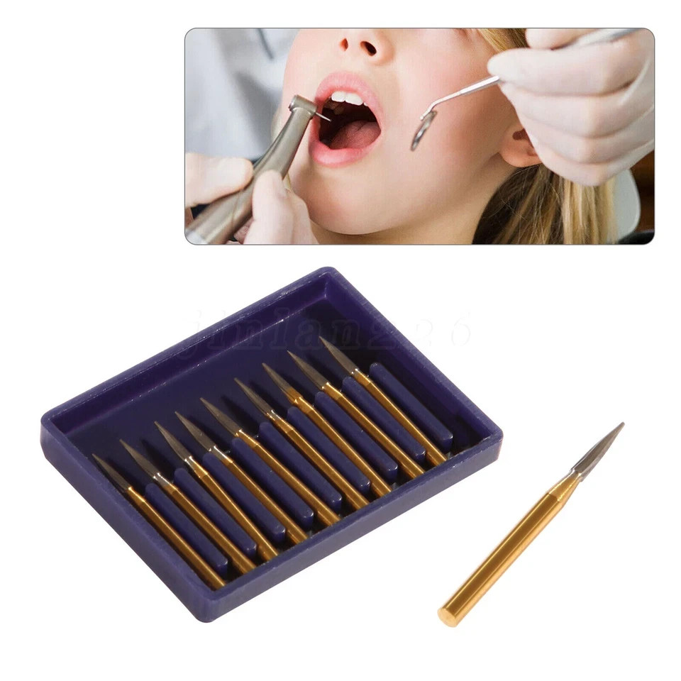 10PCS Dental Trimming & Finishing Gold Burs Carbide Bur For High Speed ...