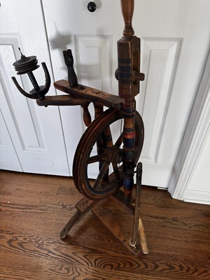 Antique Upright Castle Spinning Wheel Hand Painted Spindles One Of A ...