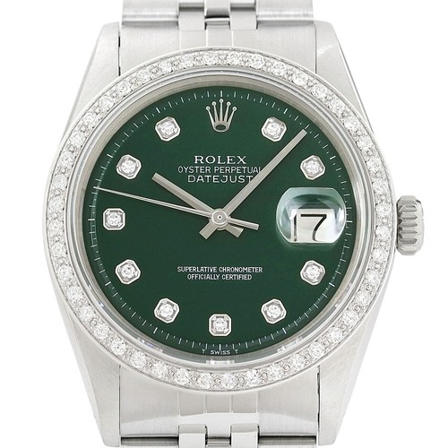 Rolex Hommes Datejust 18K or Blanc & Acier Vert Montre Diamant W ...
