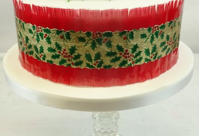Luxury Christmas Cake Frill Red with Holly Berry 83 mm Deep Various ...