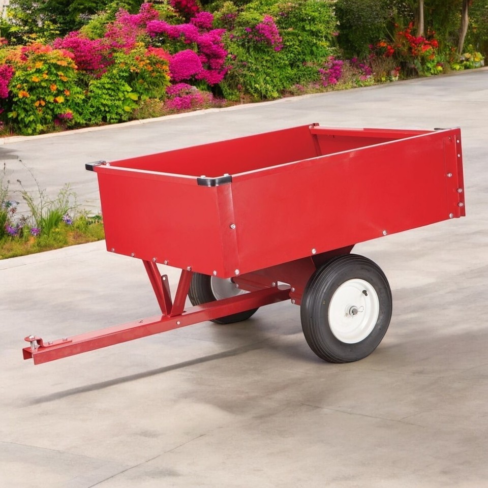 600 lb Steel Dump Cart Tilting Trailer Cart Lawn Mower Tractor Trailer ...