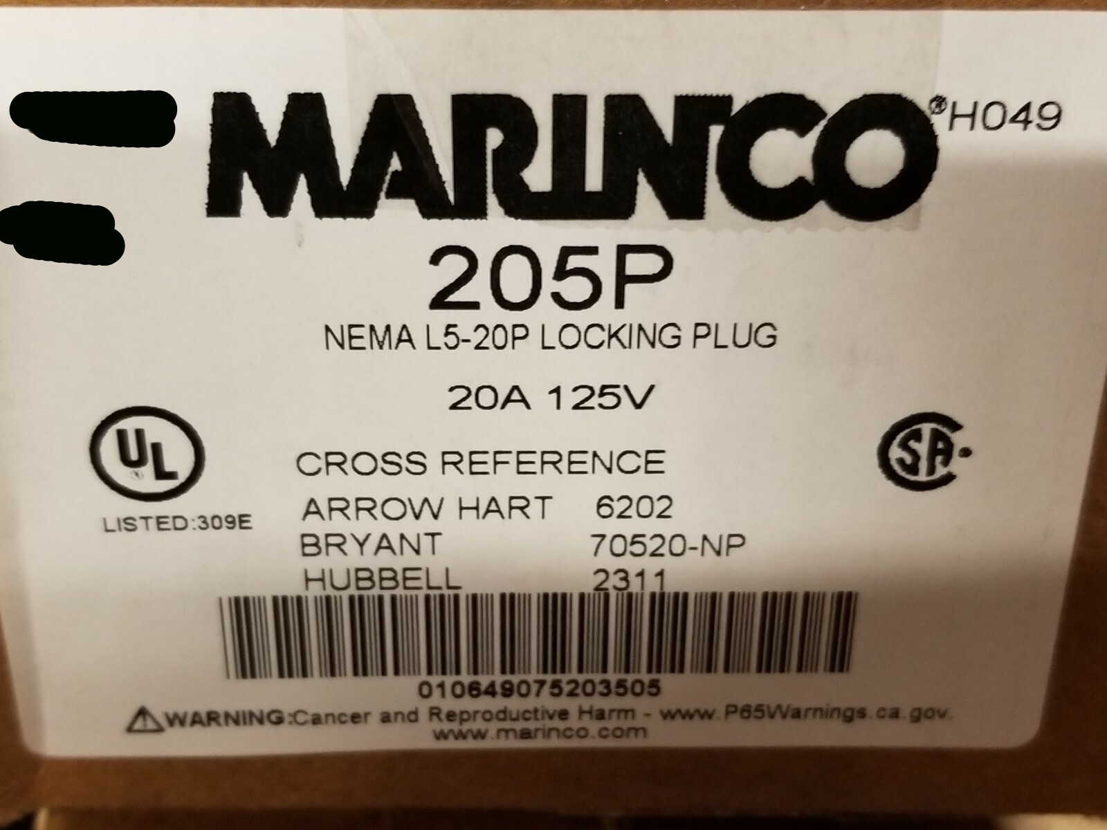 Marinco 205P 205C NEMA L5-20 2P3W Twist Lock Plug Connector Male Female ...