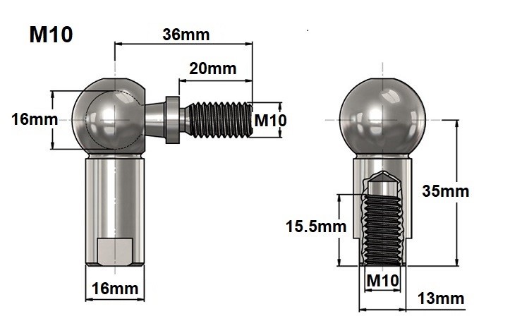 Gas Strut Rod End 90 Degree Angle Ball Joint M5 M6 M8 M10 M12 BZP Steel ...