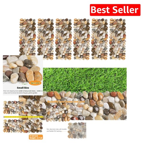 Weather-Resistant Rectangular River Stone Mats for Garden Walkways, 6 ...