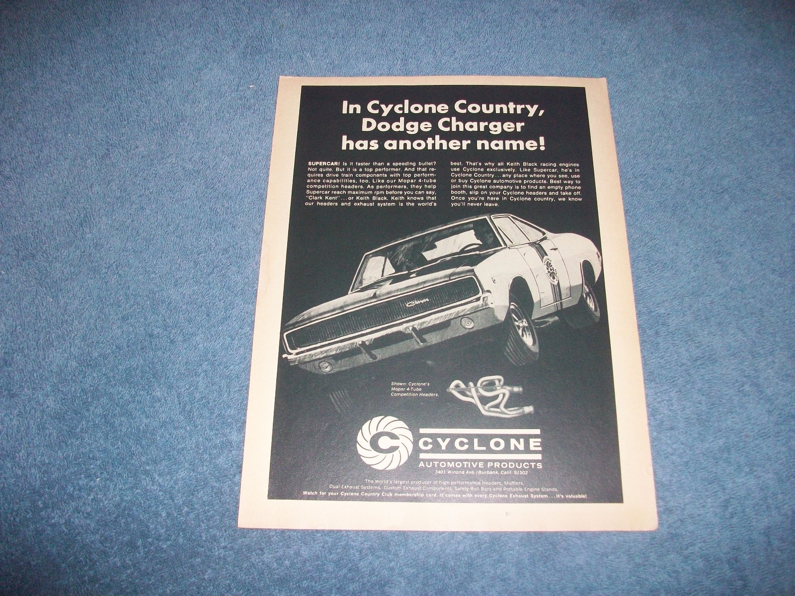 1968 Cyclone Headers Vintage Ad "In Cyclone Country, Dodge Charger Has ...