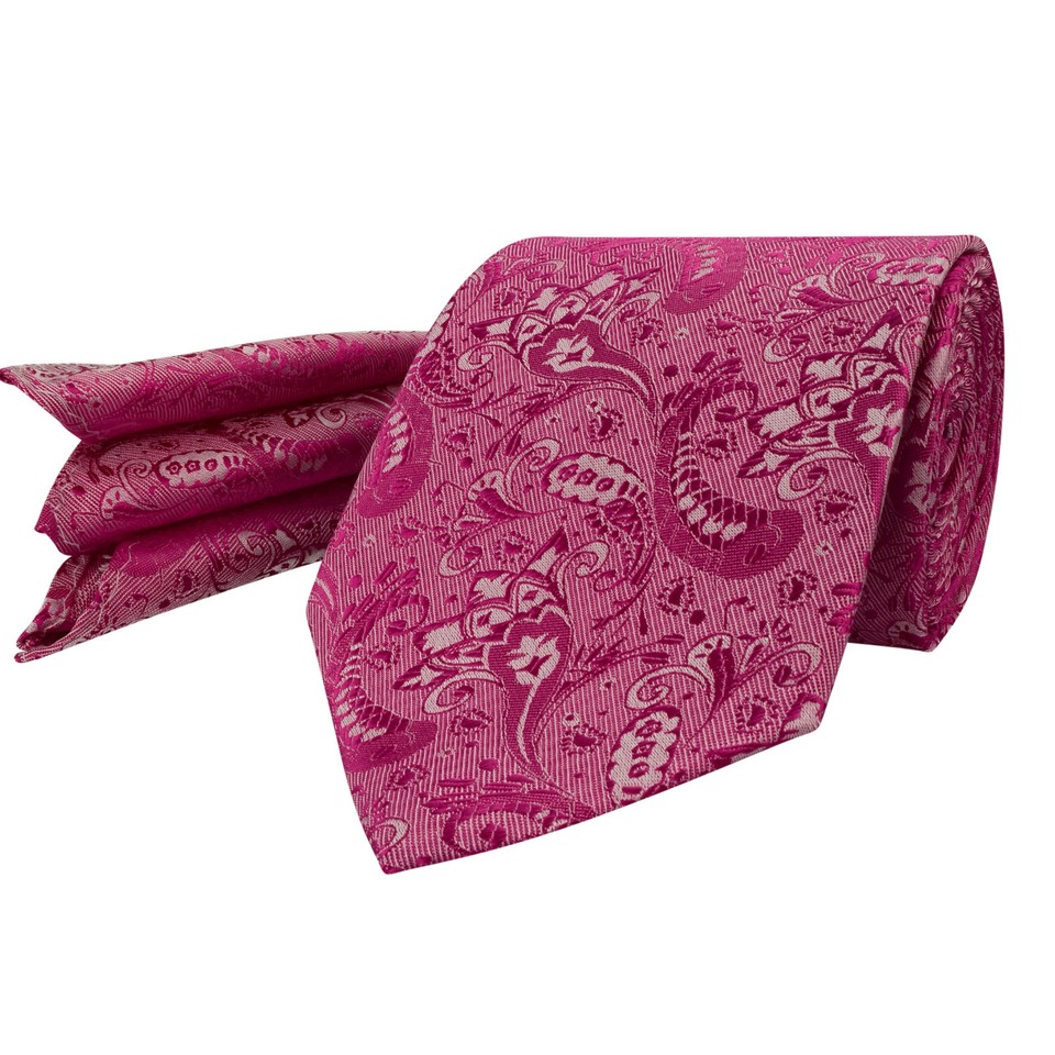 Fuschia Pink Mens Tie Wedding Napkin Gift Set Silk Floral Pocket Square ...
