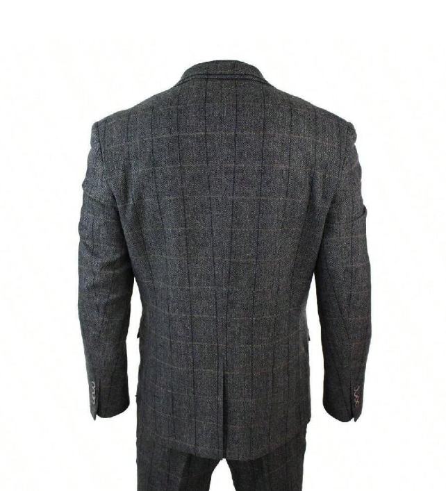 Dark Gray Check Men's Suits Wool Blend 3 Pieces Vintage Classic Suit ...