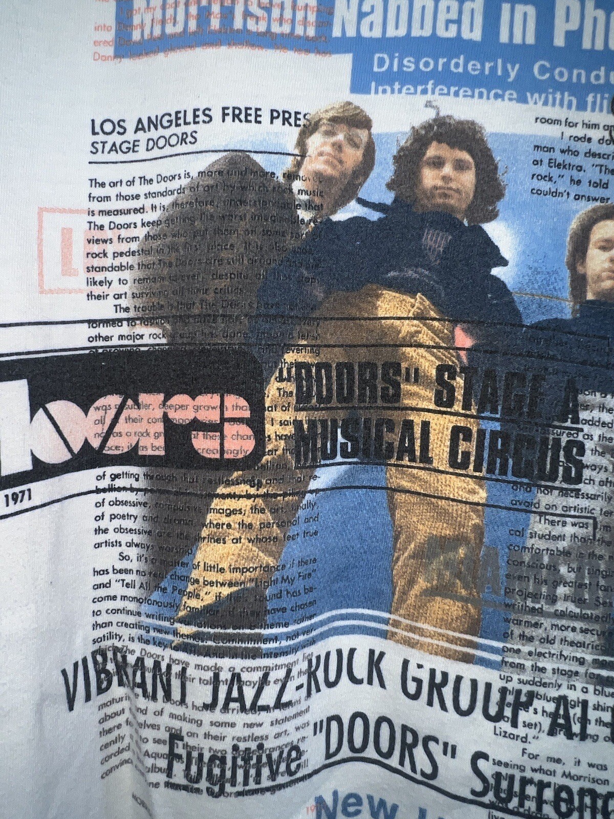 Vintage Rare 90s The Doors Newspaper themed White col… - Gem