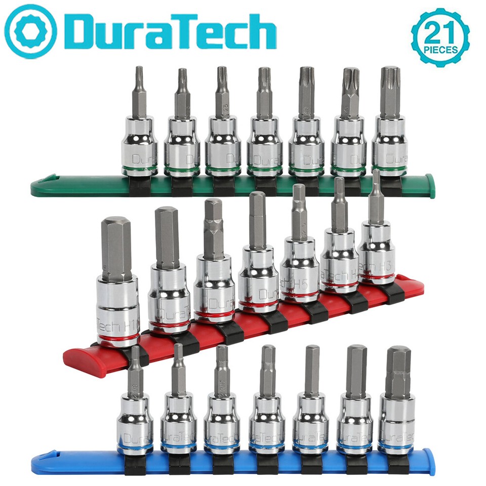 DURATECH 21PC Bit Socket Set 3/8'' Drive Torx Allen Bit Socket S2 Bit ...