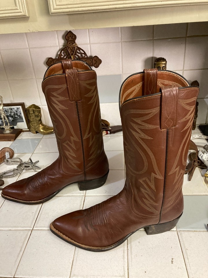 CUSTOM SHOPWESTERN COWBOY POINTED TOE VINTAGE USA BROWN TRUCKER BOOTS 7 ...