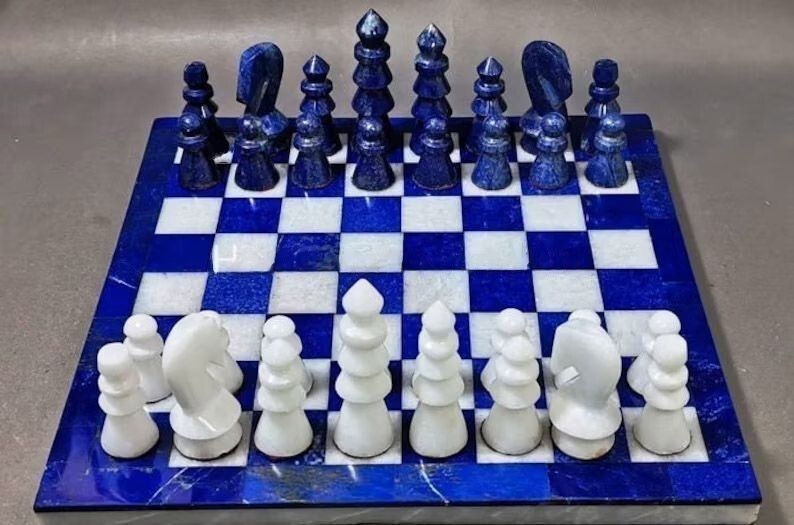 Handmade Chess Set, Marble Chess Game, Lapis Chess Board with Chess ...