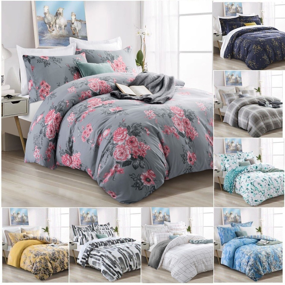 Reversible Duvet Cover Bedding Set Luxury Quilt Cover Single Double ...