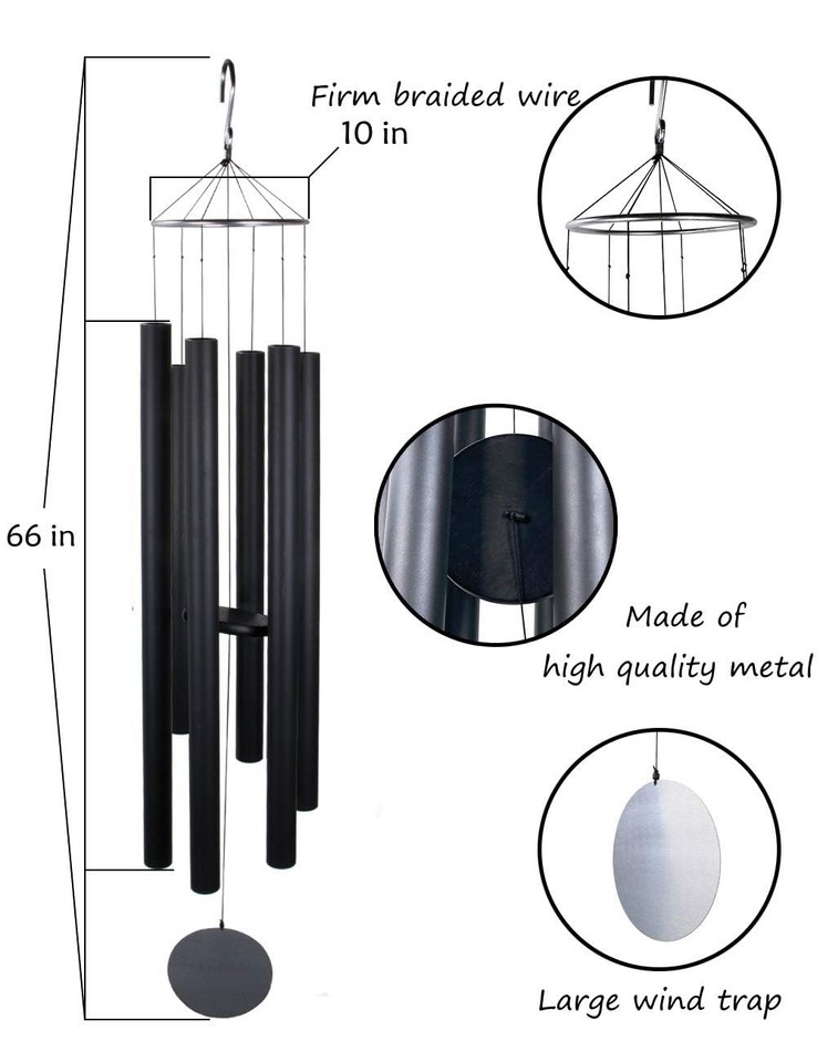 66" Extra Large Wind Chimes, Deep Tone Wind Chimes Outdoor with 6 Metal ...