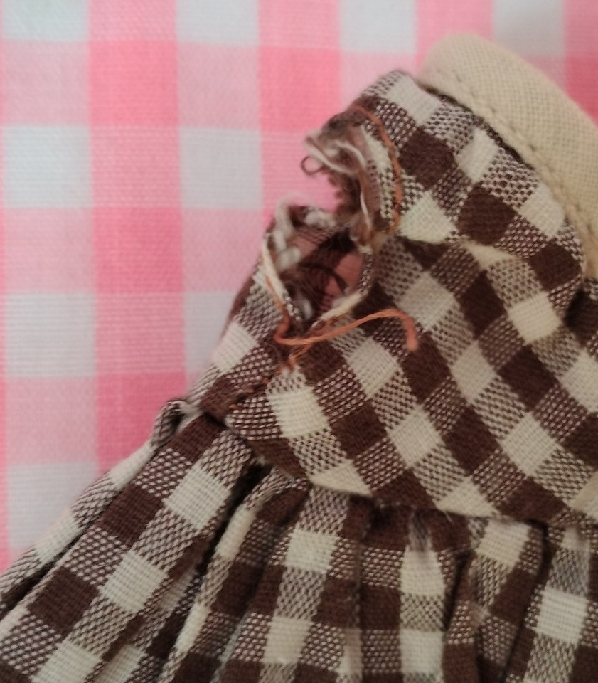 1960s Ginny Muffy Virga Clone 8" Doll Clothes Brown Gingham Dress Hat ...
