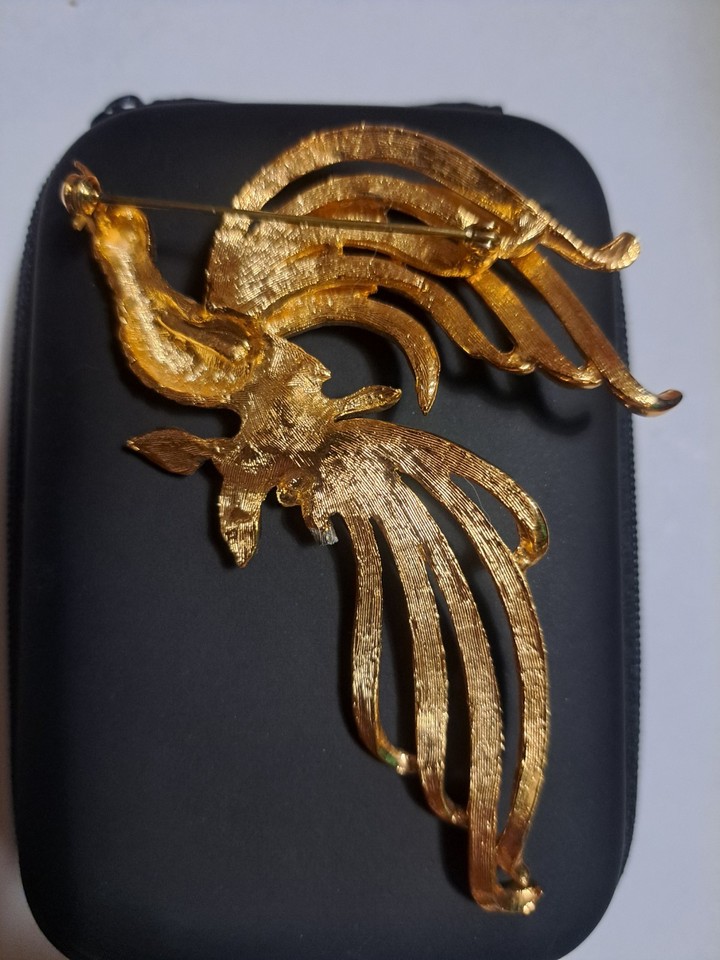 Vintage Large Bird of Paradise Phoenix Gold Tone Brooch Unsigned | eBay