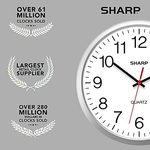 SHARP Wall Clock – Silver Silent Non Ticking 14 Inch Quality Battery ...