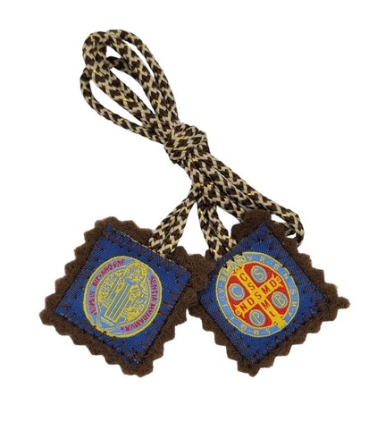 St.Saint Benedict Medal brown Cloth Scapular Necklace escapulario de ...