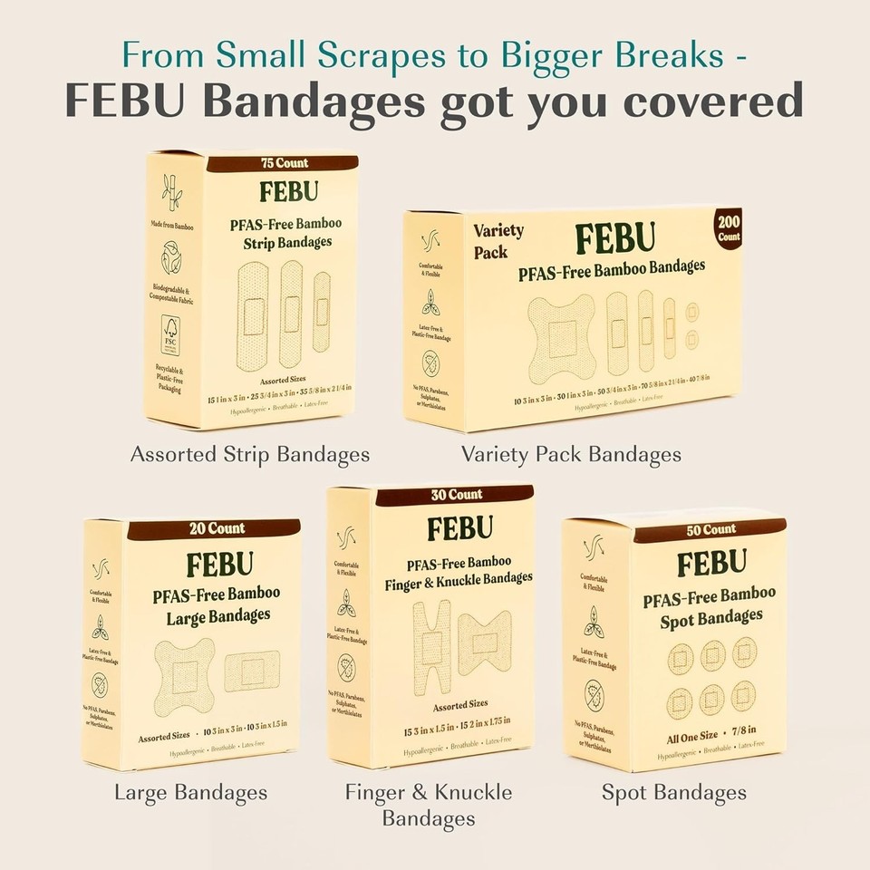 FEBU Eco-Friendly Organic Bamboo Fabric Bandages | PFAS Free Flexible ...