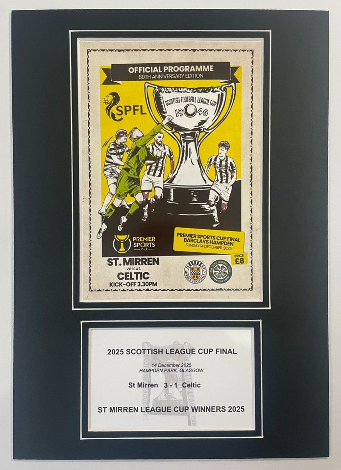 2025 Scottish League Cup Final Football A4 Photo Display Programme St ...