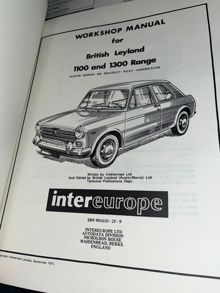 Intereurope British Leyland Workshop Service Manual 142 MG MGB 1100 / ...