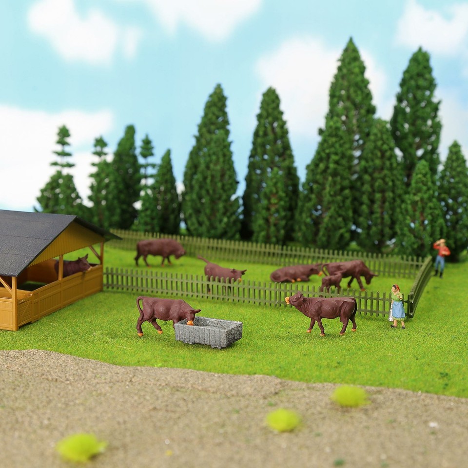 36pcs Model Trains HO Scale 1:87 Painted Farm Animals Brown Cows Cattle ...