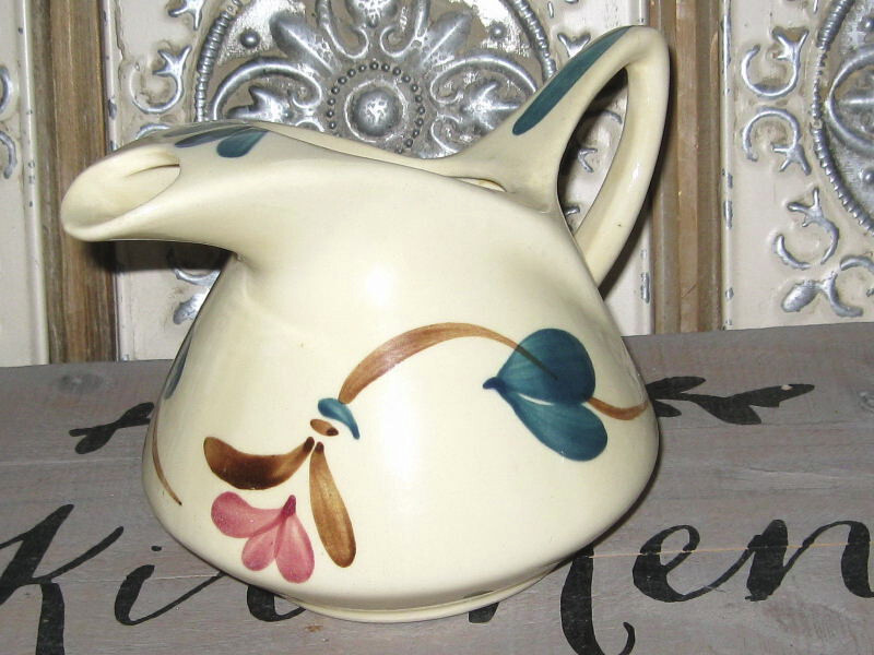 Puritan Pottery Pitcher Pink Floral Painted Country Farmhouse 1940's | eBay