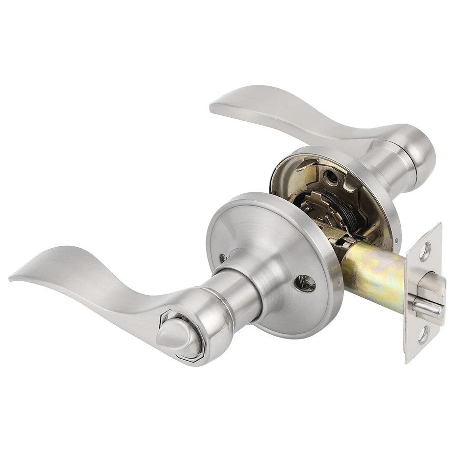 Main Door Office Wave Style Satin Nickel Keyed Door Lock Levers Entry ...