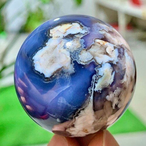 110G Natural Blue Cherry Blossoms agate Crystal Sphere Quartz Mineral ...