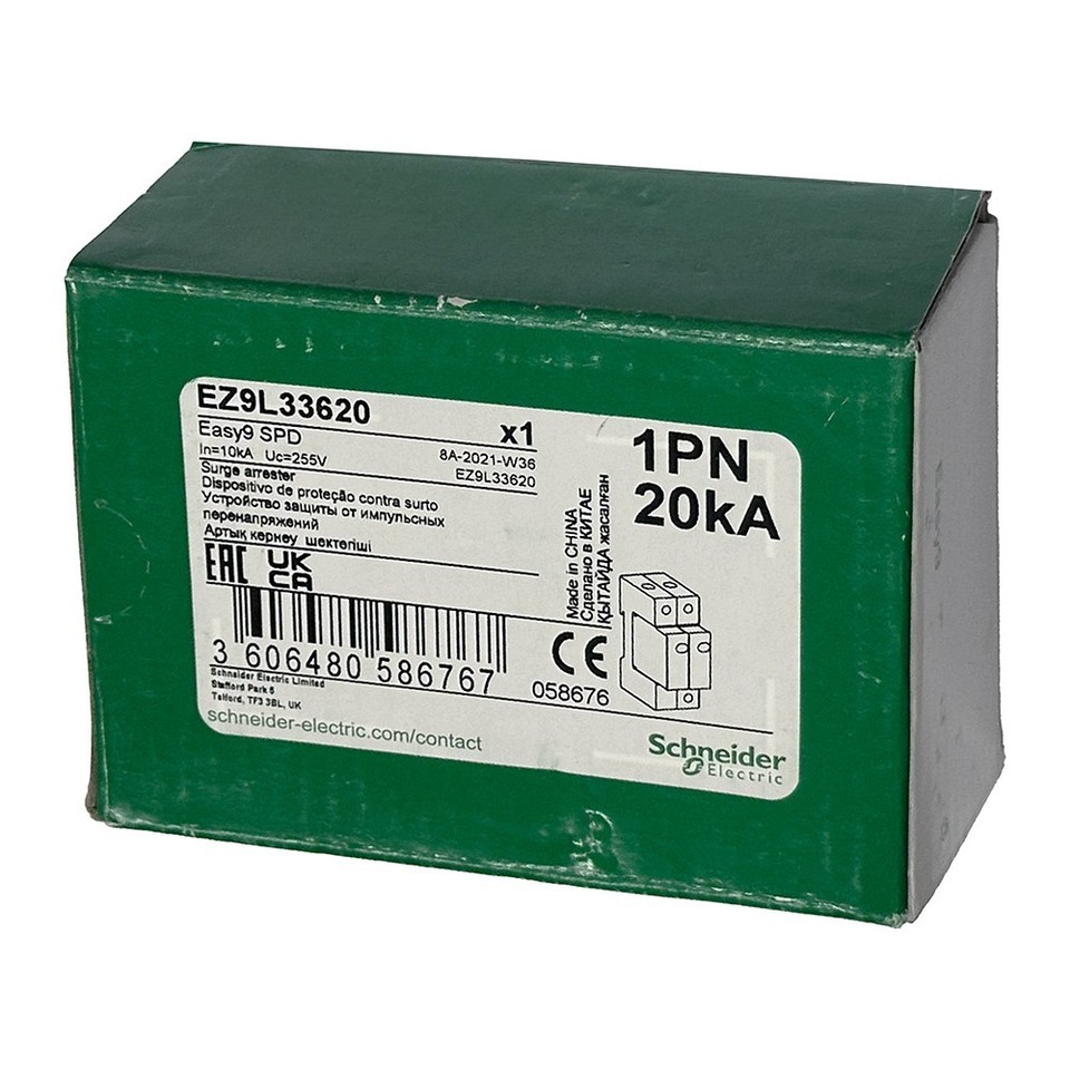 Schneider EZ9L33620 Easy9 SPD Type 2 20kA 2 Module 1P+N Surge ...