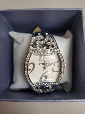 Unused Stylish Strada Men Silver & rinestone Watch Black band | eBay