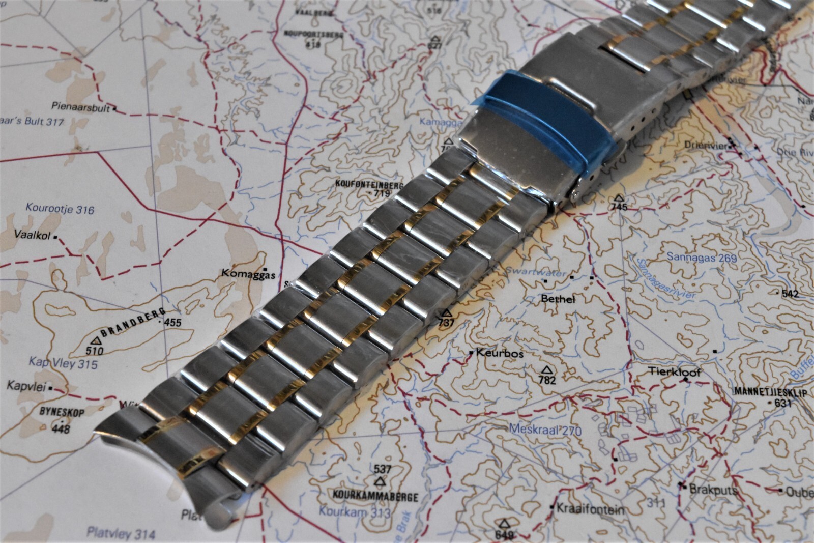 Solid Stainless Steel 5-link Watch Bracelet, Two-Tone Links Curved Ends ...