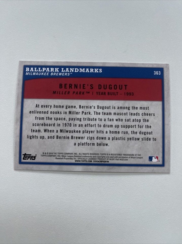 2018 Topps Big League Ballpark Landmarks Bernie Brewer Bernie's Dugout ...