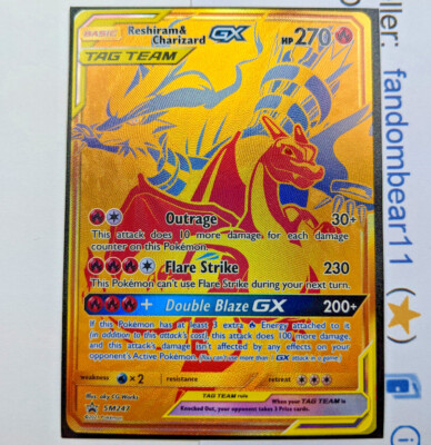 Reshiram & Charizard GX GOLD CARD BLACK STAR PROMO SM247 ULTRA RARE ...