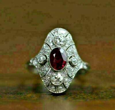 2.2CT Simulated Red Ruby Vintage Art Deco Retro Antique Ring 925 ...