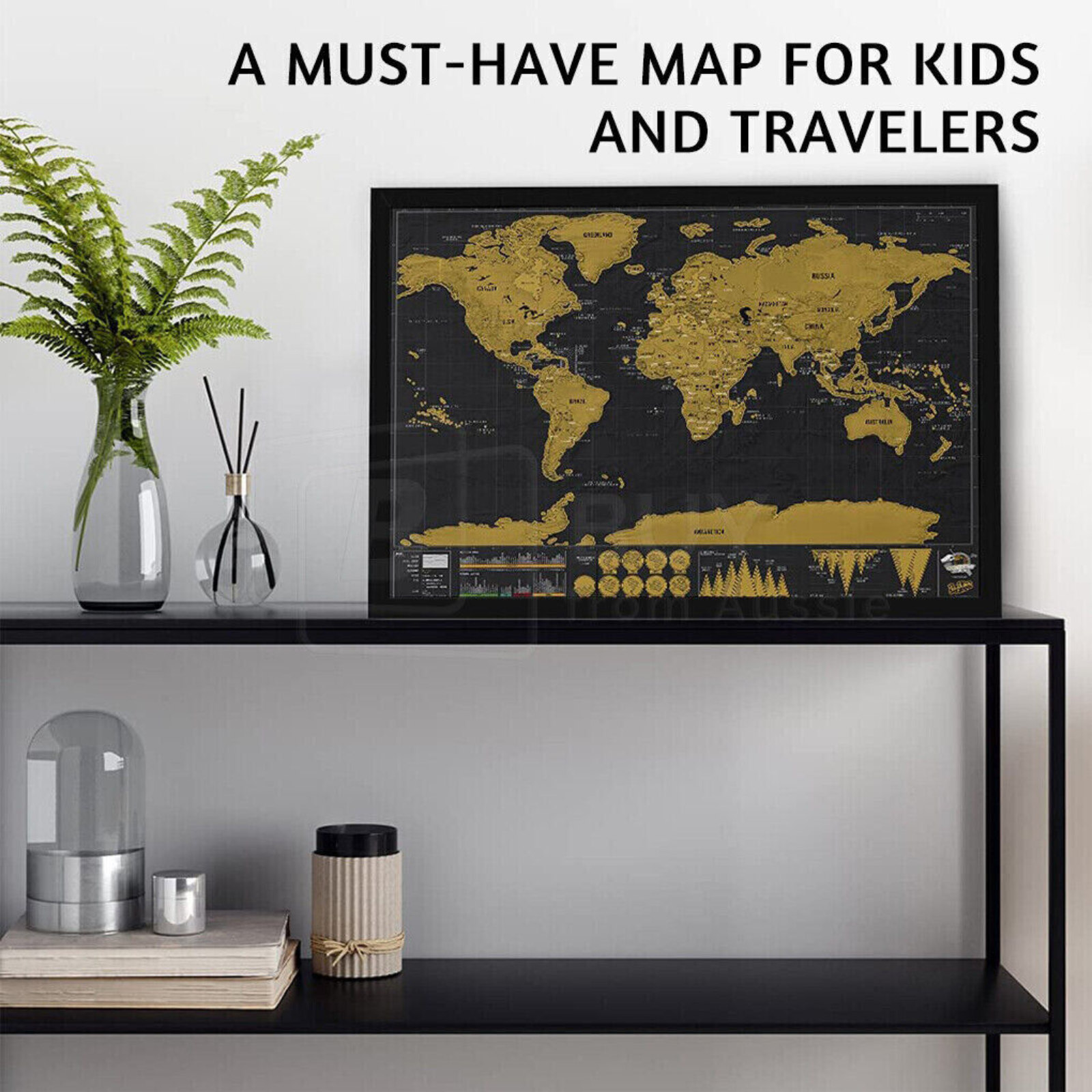 Large Poster Atlas Travel Decor Gift Deluxe Scratch off world Map ...