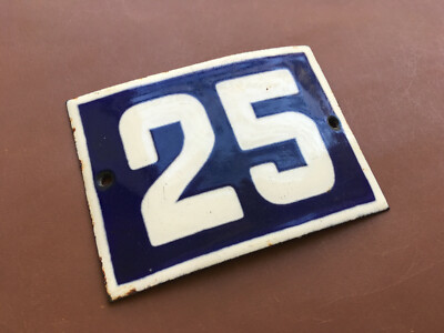 ANTIQUE VINTAGE ENAMEL SIGN HOUSE NUMBER 25 BLUE DOOR GATE STREET SIGN ...