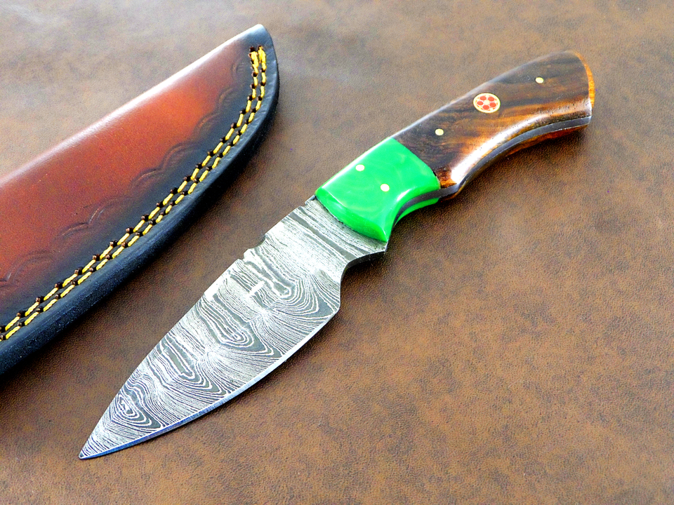 8" Custom Handmade Forged DAMASCUS Steel Fixed Blade Hunting Knife ...
