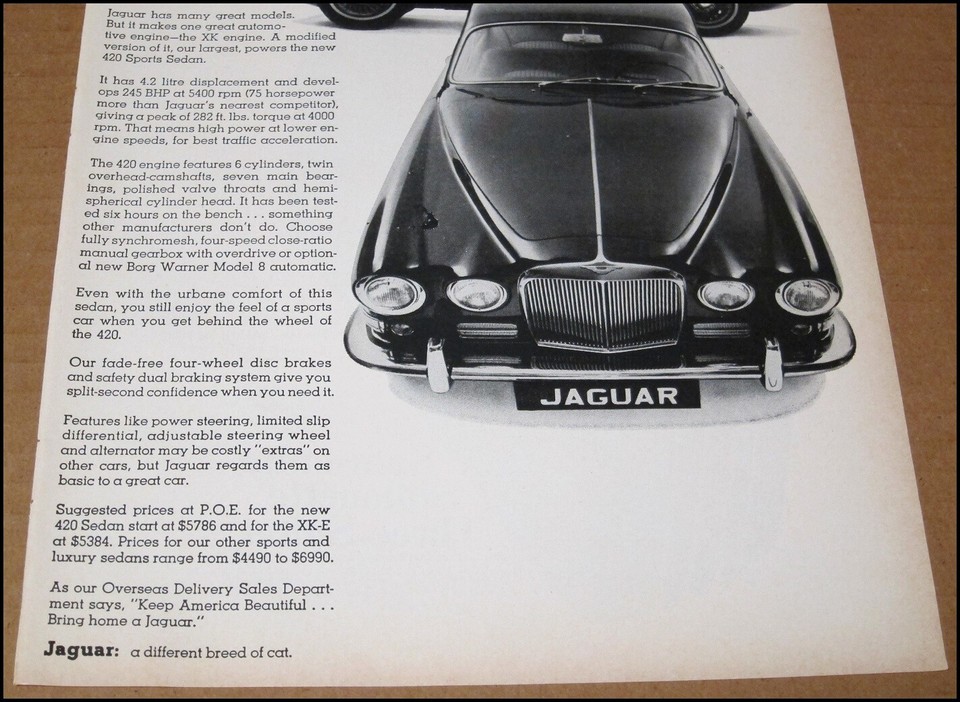 1967 Jaguar XK-E Car Print Ad Automobile Advertisement Samsonite ...