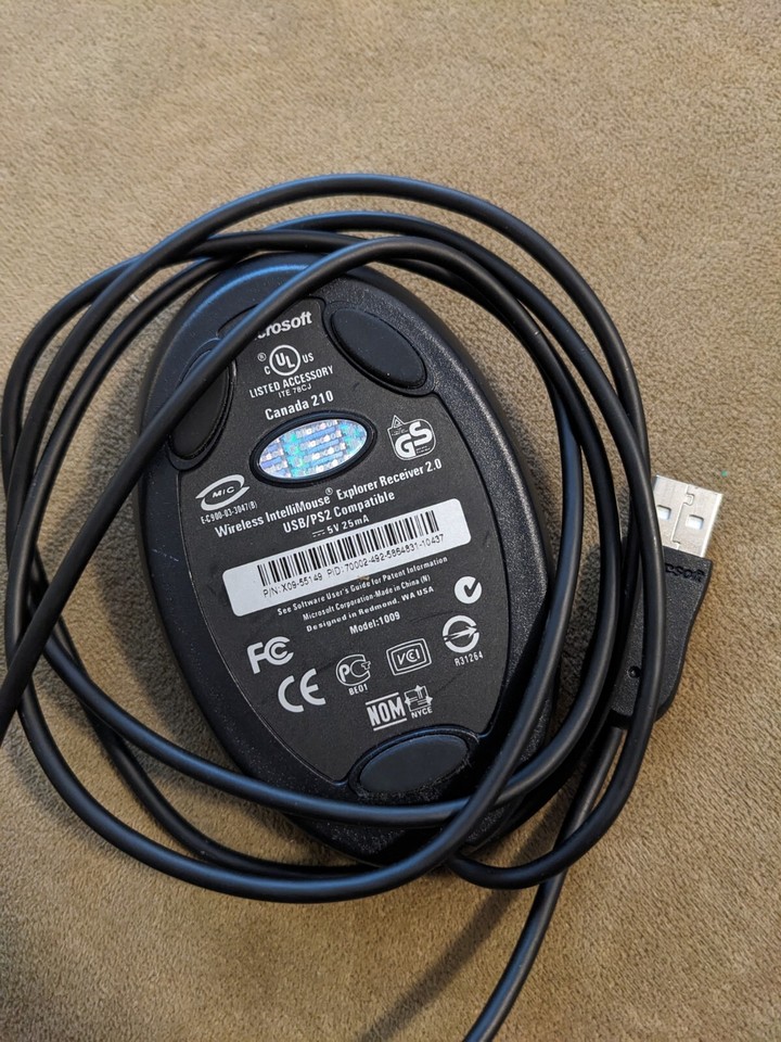 Microsoft Wireless IntelliMouse Explorer Receiver 2.0 Model 1009 USB ...