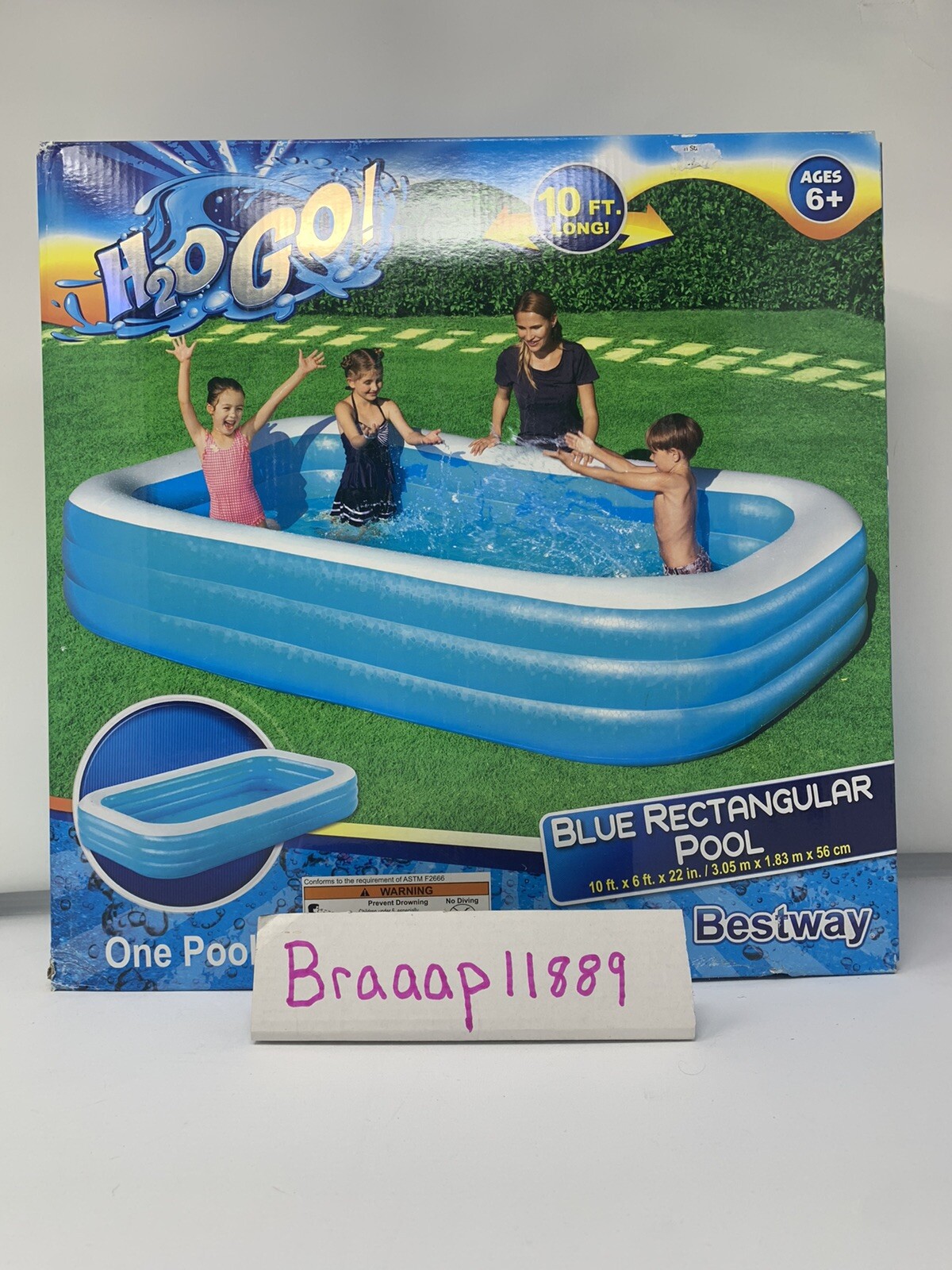 BRAND NEW BESTWAY H2OGO! DELUXE BLUE RECTANGULAR FAMILY POOL 10FT x 6FT ...