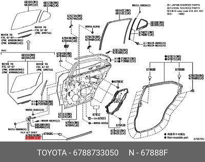 Original weatherstrip, rear door, no.2 right, 6788733050 for TOYOTA 67887-33050 | eBay