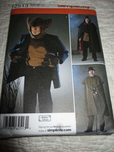 Simplicity 2513 Werewolf Vampire Sherlock Holmes Uncut Pattern L, XL ...