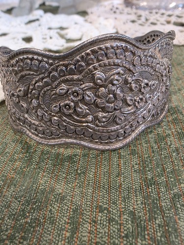 VTG Sterling Silver DESIGNER Wavy Flower & Leaf Repousse 7" Cuff ...